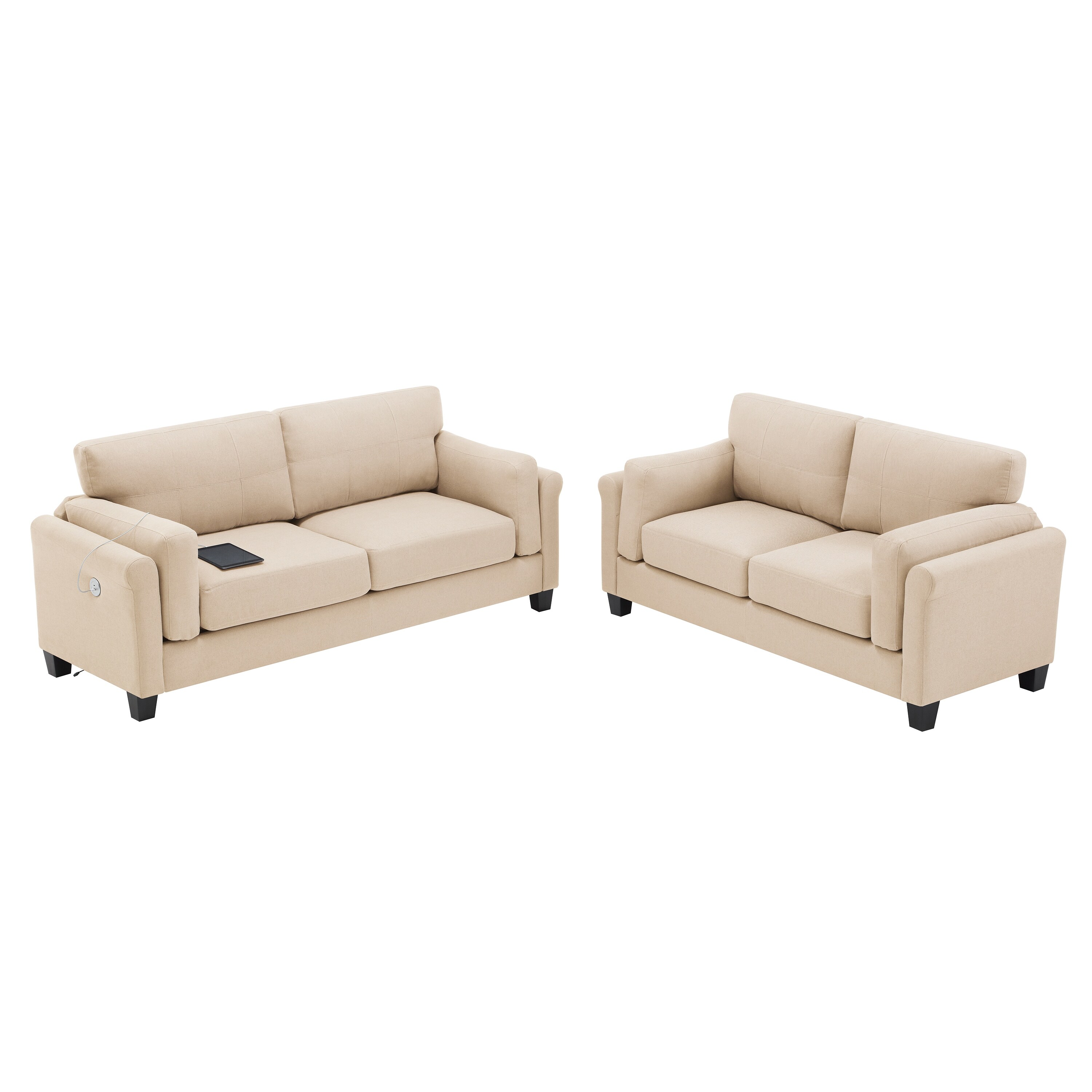 2 Piece Modern 2 3 Seater Sofa Set With Loveseat 3 Seater Couch With Built in USB Type C Ports and Soft Cushion